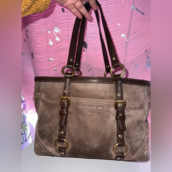 Coach | Bags | Coach Tan Suede Medium Tote Bag | Poshmark